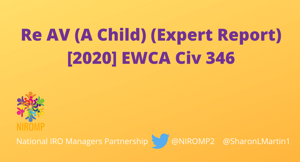 Re AV (A Child) (Expert Report) [2020] EWCA Civ 346